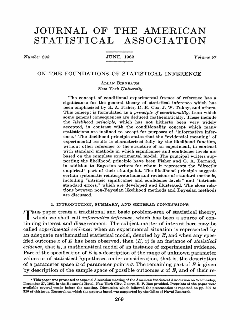 Birnbaum 1962 Foundations Statistical Inference2 | PDF | Statistics ... Birnbaum 1962 Foundations Statistical Inference2 | PDF | Statistics ...