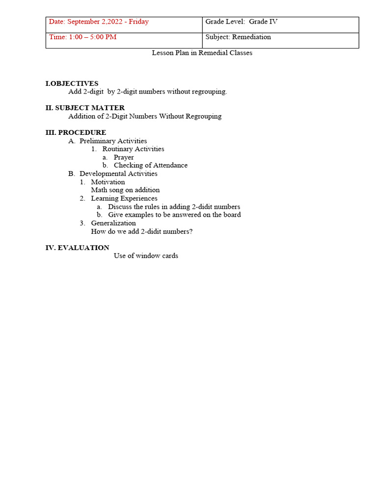 Lesson Plan in Remediation | PDF