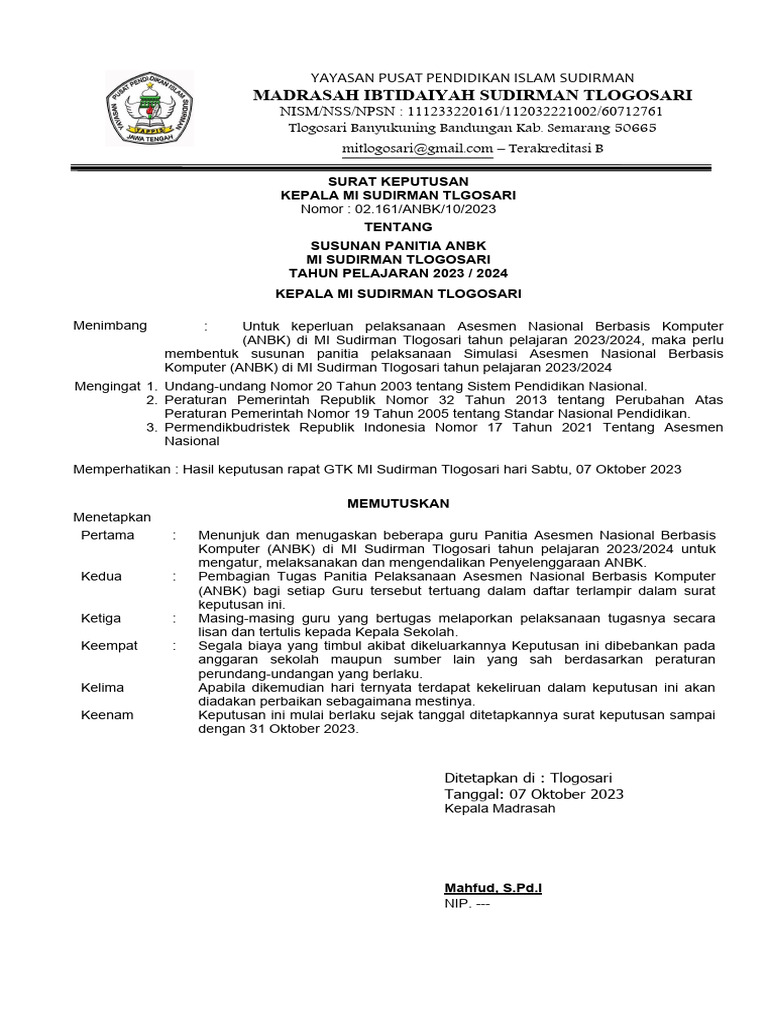 SK Panitia ANBK 2023 | PDF