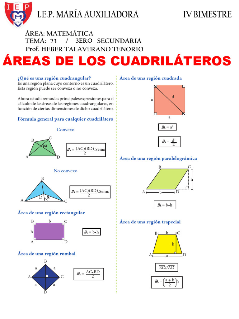 3SEC ÁREA DE LOS CUADRILATEROS | PDF | Geometría del plano euclidiano ...