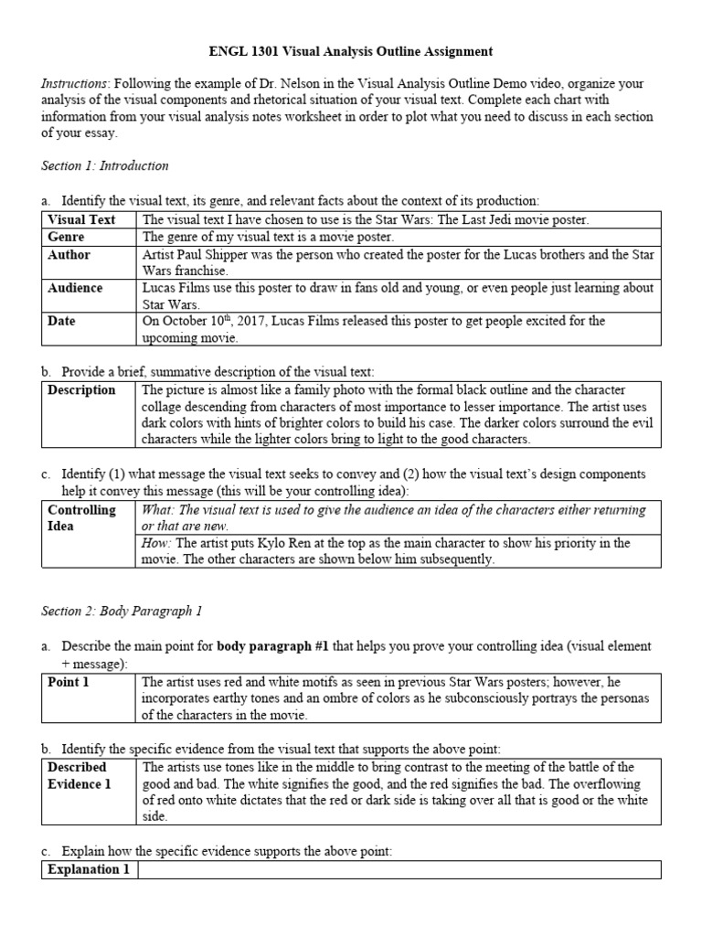 Visual Analysis Outline Worksheet Ti | PDF | Star Wars