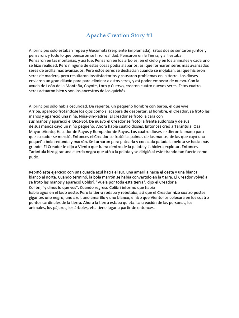 Apache Creation Story Español | PDF