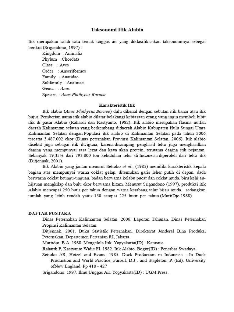 Taksonomi Itik Alabio | PDF | Griya & Taman | Teknologi & Rekayasa