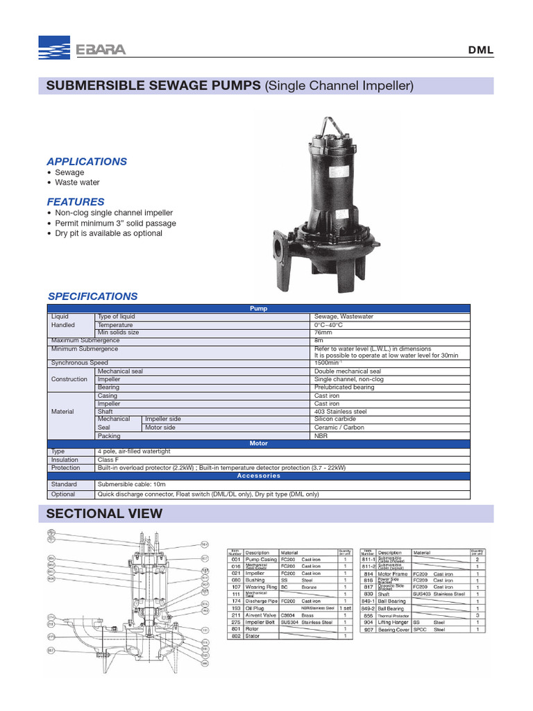 Catalogue May Bom Chim Hut Nuoc Thai Ebara DML - 231205 - 071340 | PDF ...
