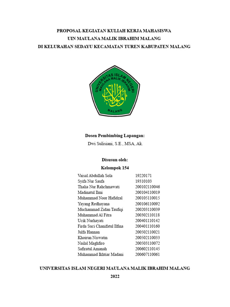Proposal Kegiatan Kuliah Kerja Mahasiswa-154 | PDF