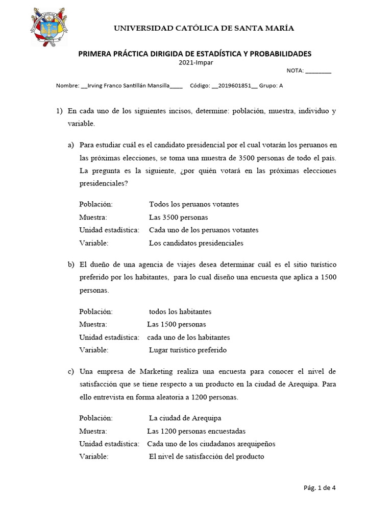 Practica Dirigida 01 | PDF | Estadísticas
