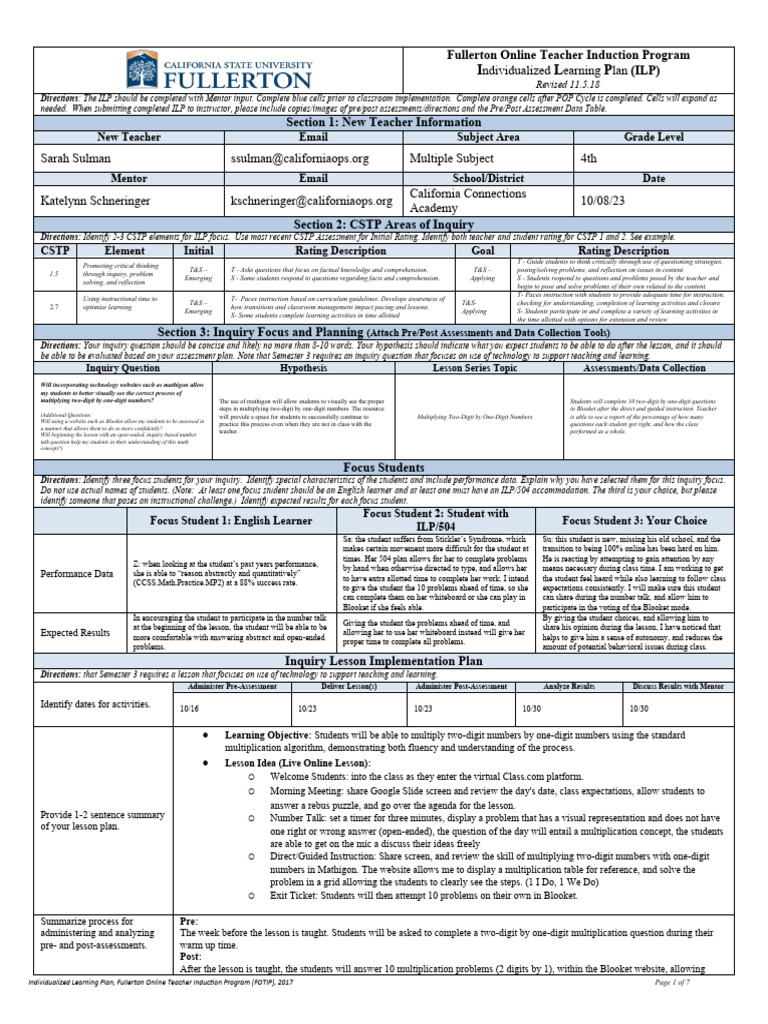Ilp Form - Module 2 | PDF | Teachers | Intelligence