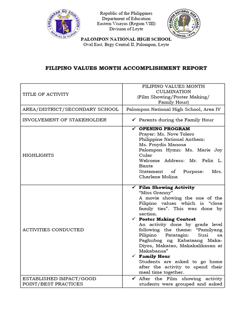 ACR - Filipino Values Month | PDF | Southeast Asia | Philippines