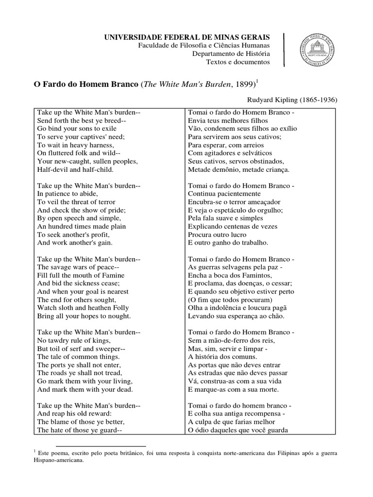 Análise do Poema "O Fardo do Homem Branco" | PDF | Religião e ...