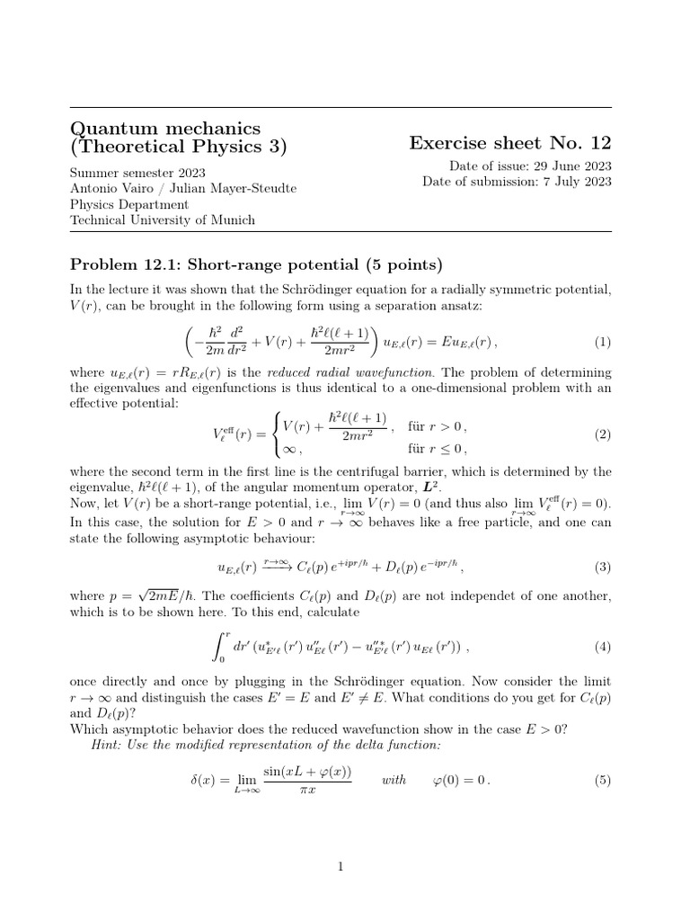 Ublatt12 en | PDF | Applied And Interdisciplinary Physics | Physics