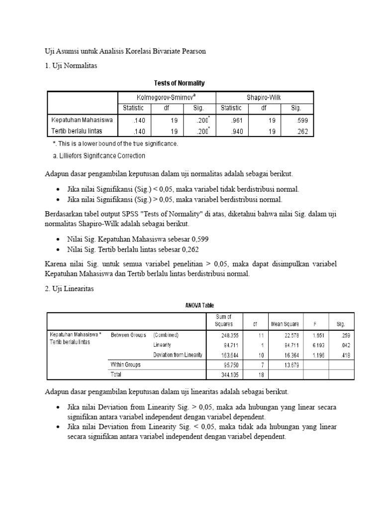 Uji Asumsi Korelasi Bivariate Pearson | PDF