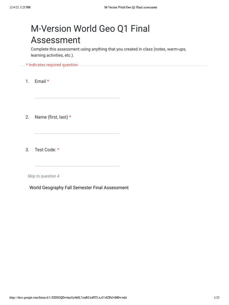 World Geography Q1 Final Assessment | PDF | Geography | Map