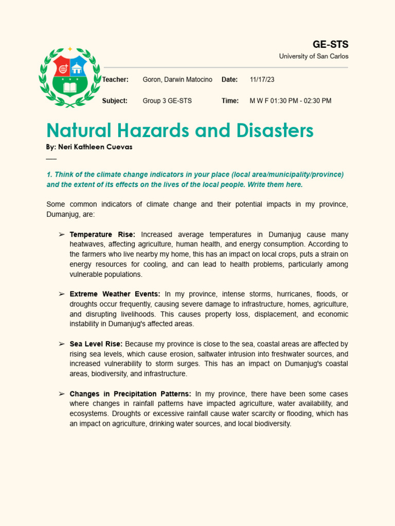 BSA B - GE-STS (Natural Hazards and Disasters) | PDF | Wildfire ...