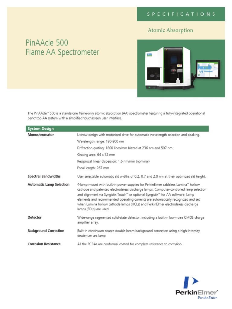 PinAAcle 500 Flame AA Specifications | PDF | Atomic Absorption ...