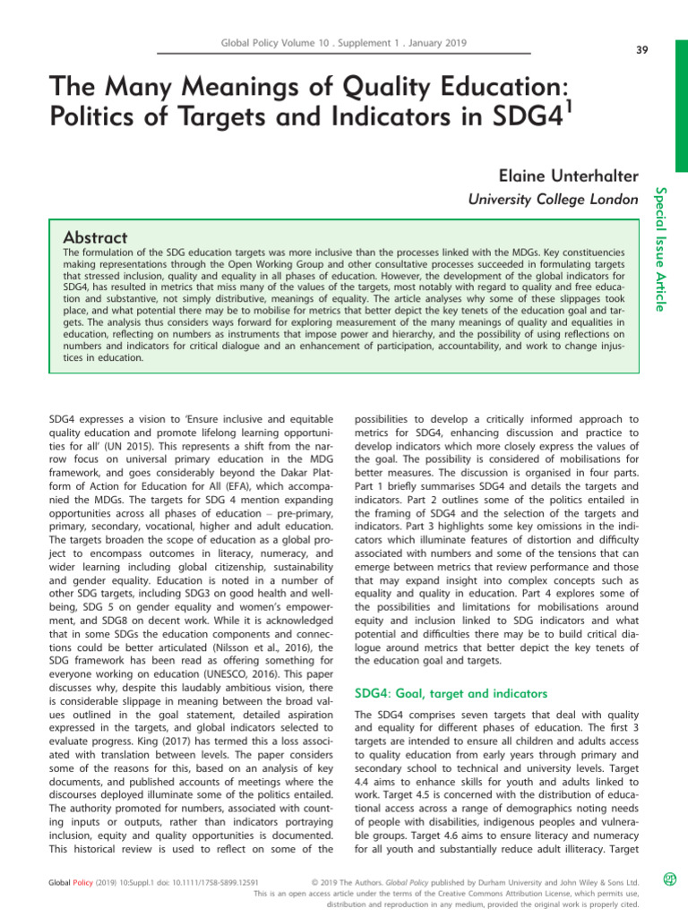 The Many Meanings of Quality Education: Politics of Targets and ...