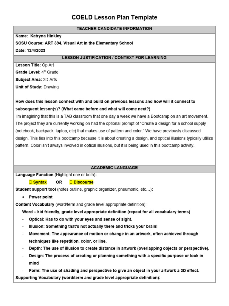 Scsu Coeld Edtpa Lesson Plan Template 3 | Download Free PDF ...