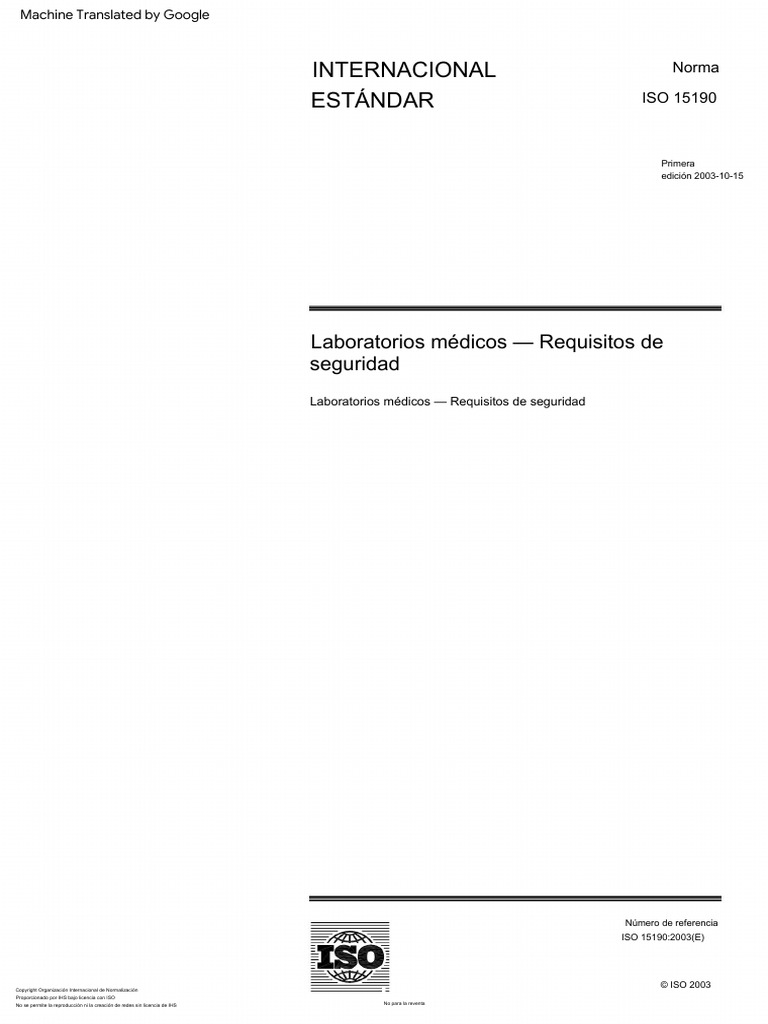 ISO15190Y20030 | PDF | Laboratorios | Ventilación (Arquitectura)