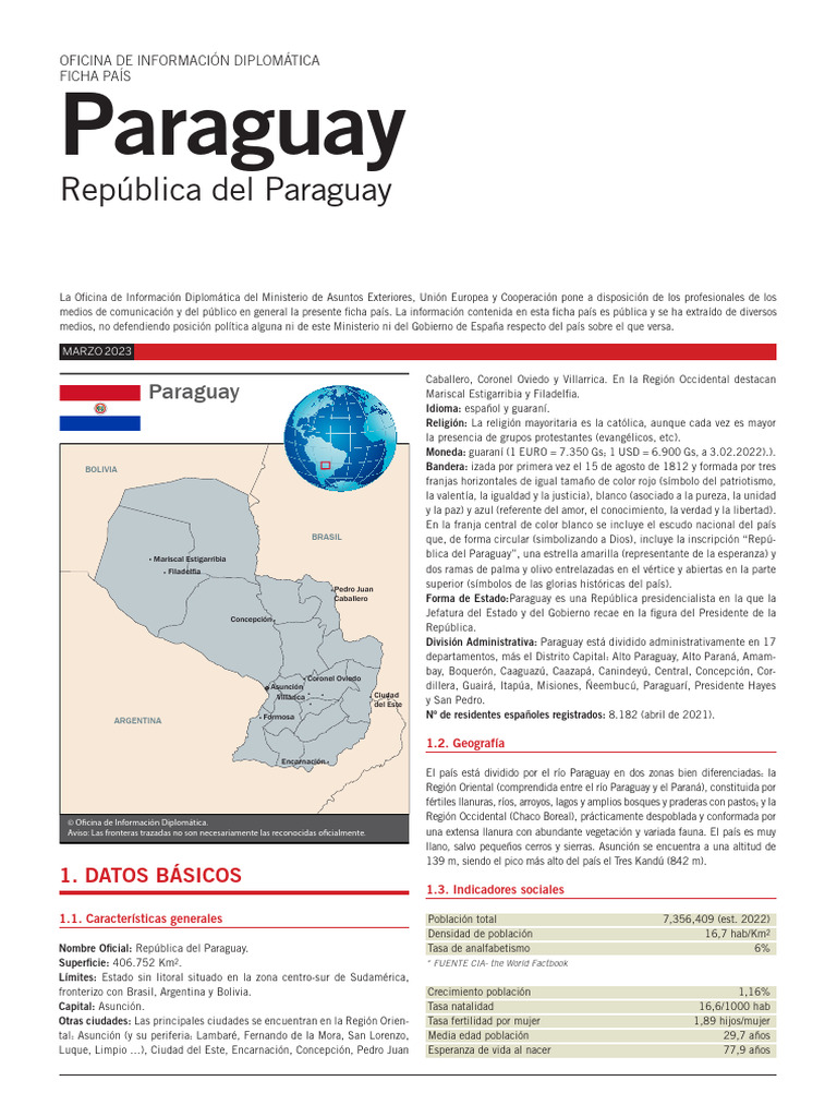 Ficha País: Paraguay 2023 | PDF | Paraguay
