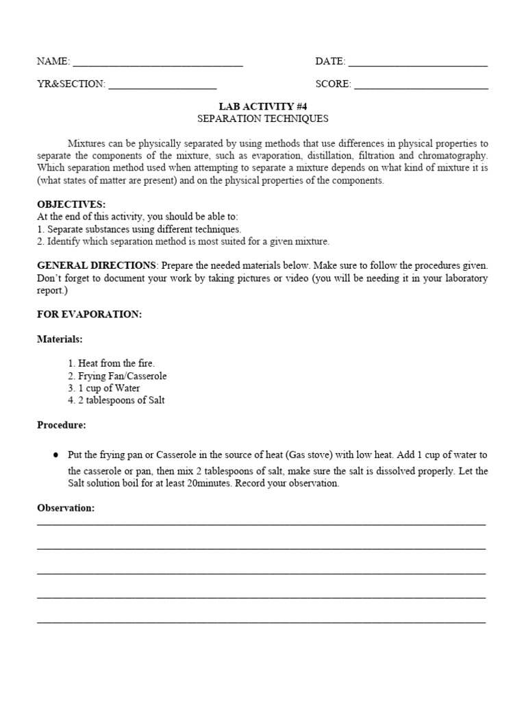 Chemistry Laboratory Activity | PDF | Filtration | Mixture