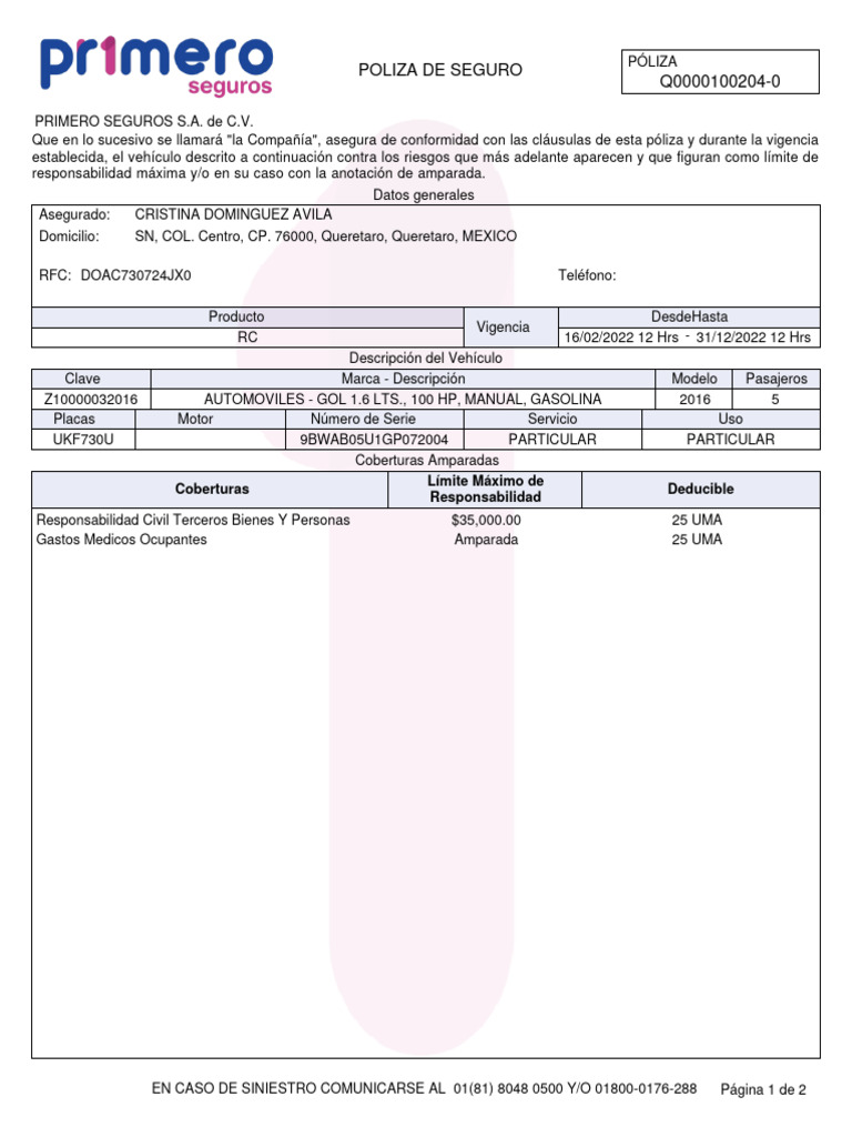 Póliza de Responsabilidad Civil Auto | PDF | Póliza de seguros | Seguro