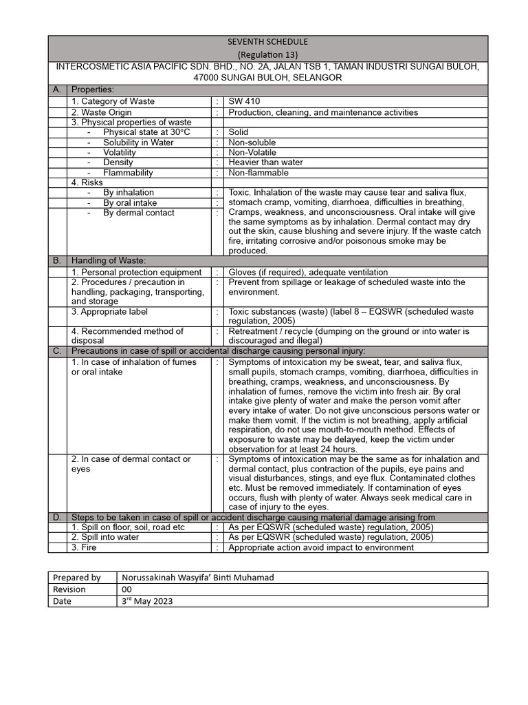 Seventh Schedule SW410 | PDF | Toxicity | Water