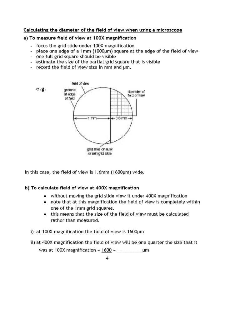 Microscope Field of View Calculations | PDF