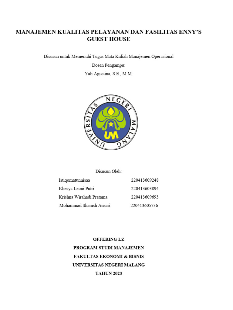 Manajemen Kualitas Enny's Guest House | PDF | Bisnis
