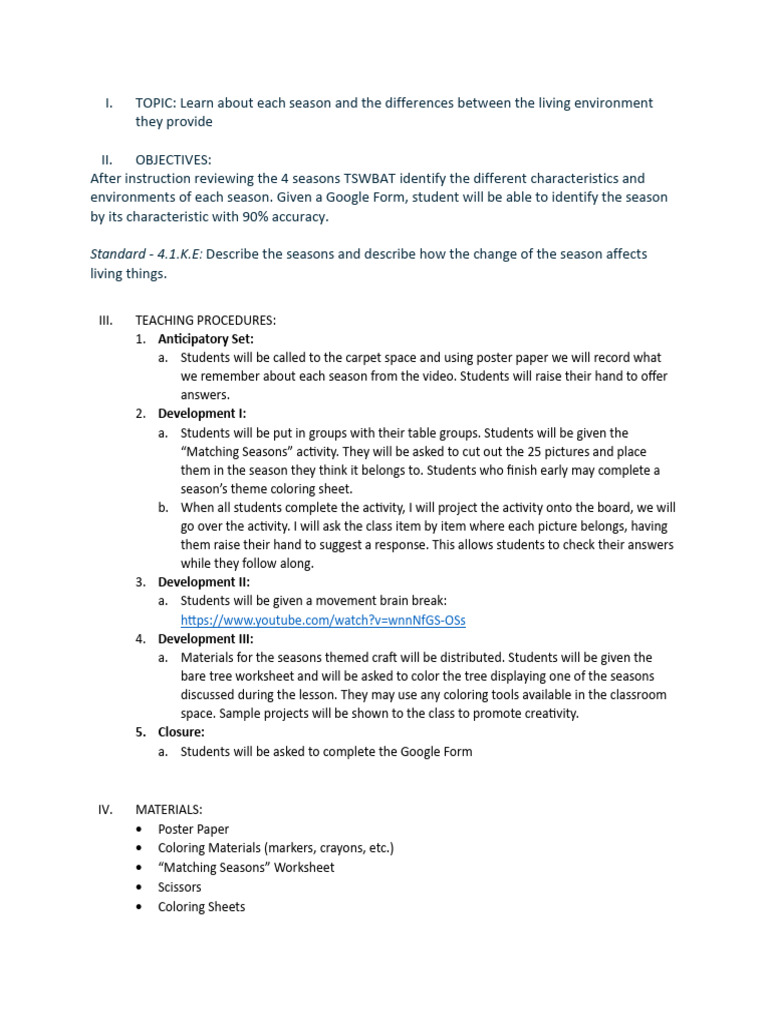 Lesson Plan On Seasons | PDF | Cognitive Science | Human Communication