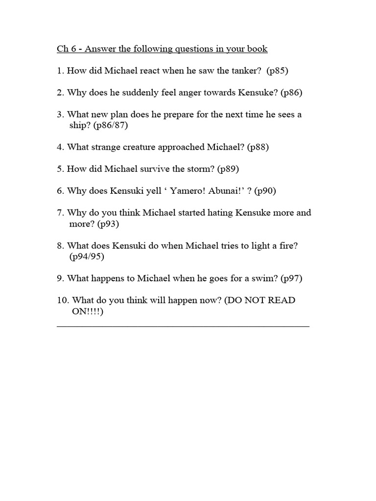 CH 6 Kensuke's Kingdom | PDF