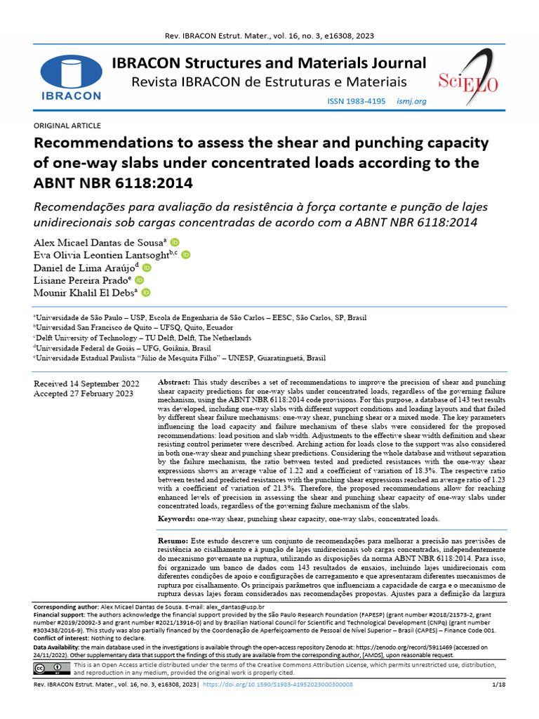 Recommendations To Assess The Shear and Punching Capacity of One-Way Slabs Under Concentrated ...