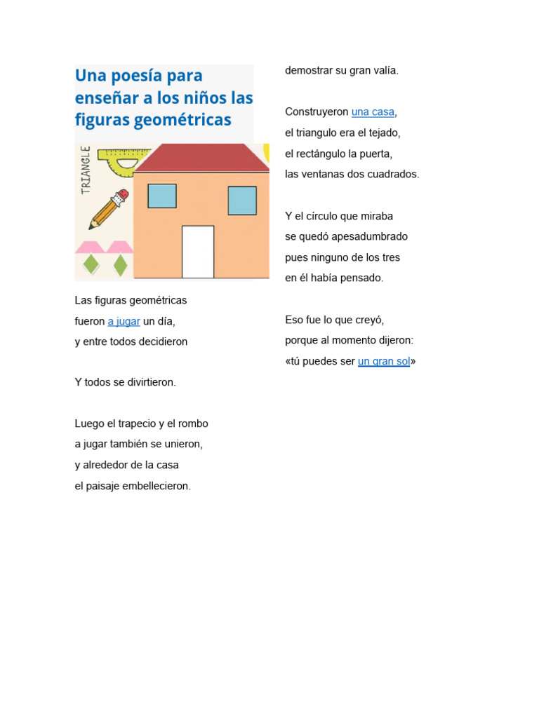 Una poesía para enseñar a los niños las figuras geométricas sesion 3 | PDF