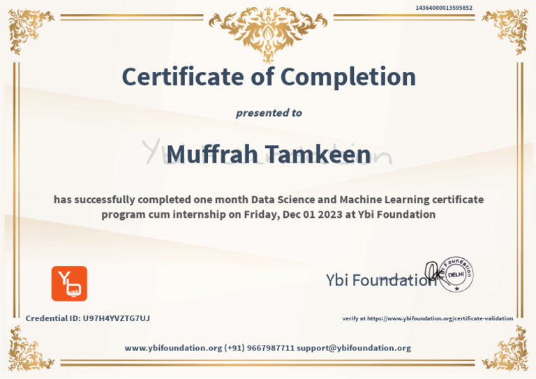 Data Science and Machine Learning Pro+ Certificate Cum Internship | PDF