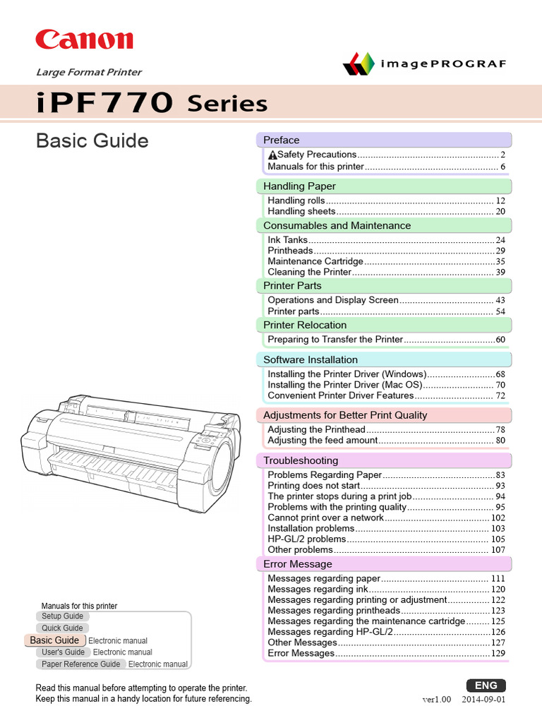 Canon iPF770Series-BasicGuide-E-100 | PDF | Printer (Computing) | Electromagnetic Interference