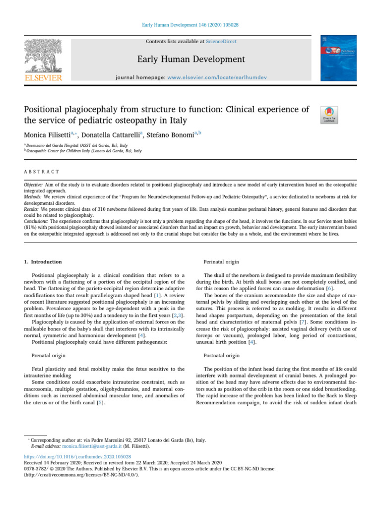 Positional Plagiocephaly From Structure To Function Clinic - 2020 - Early Human | PDF ...