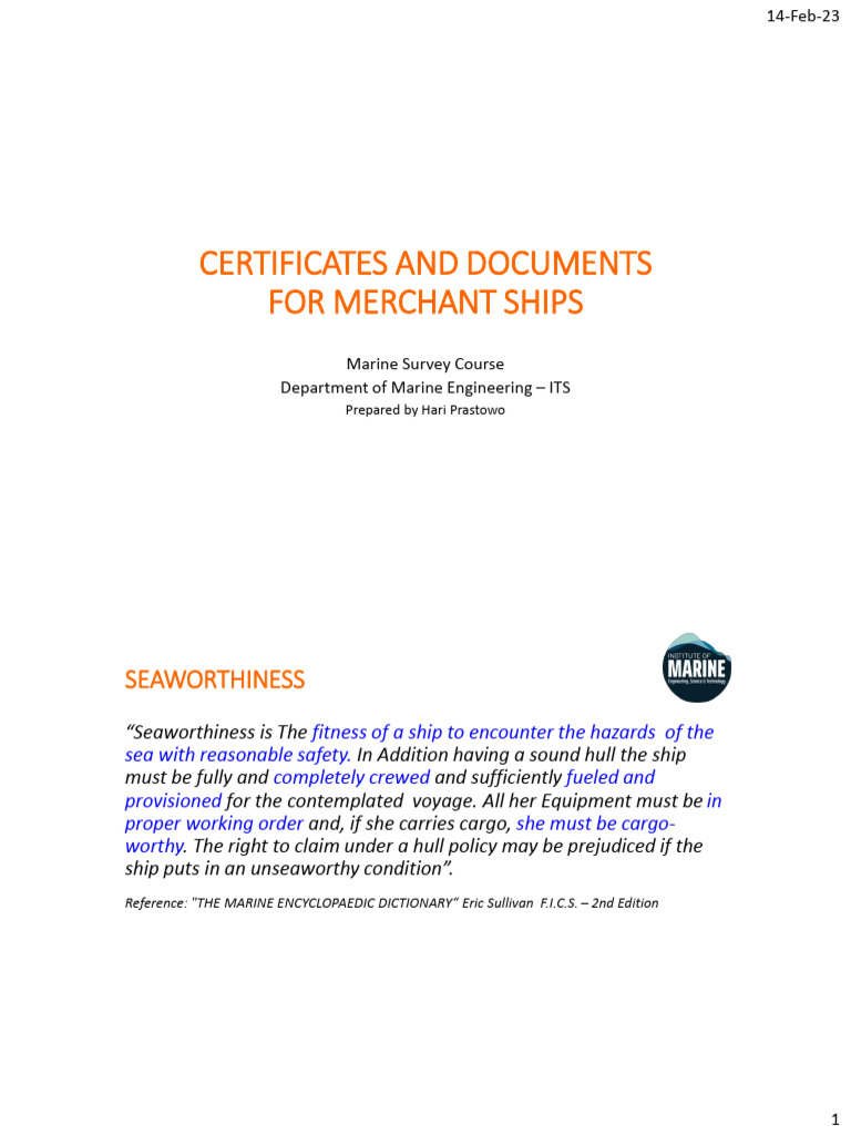 #2 Certificates and Documents For Merchant Ships | PDF