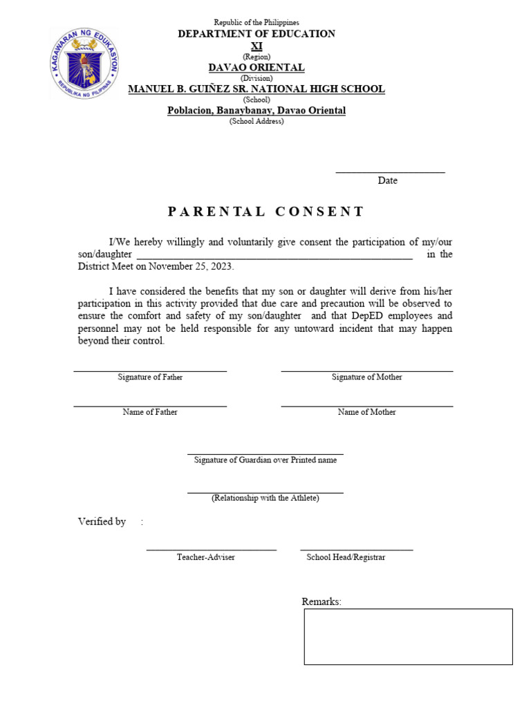 Parental Consent for District Meet 2023 | PDF