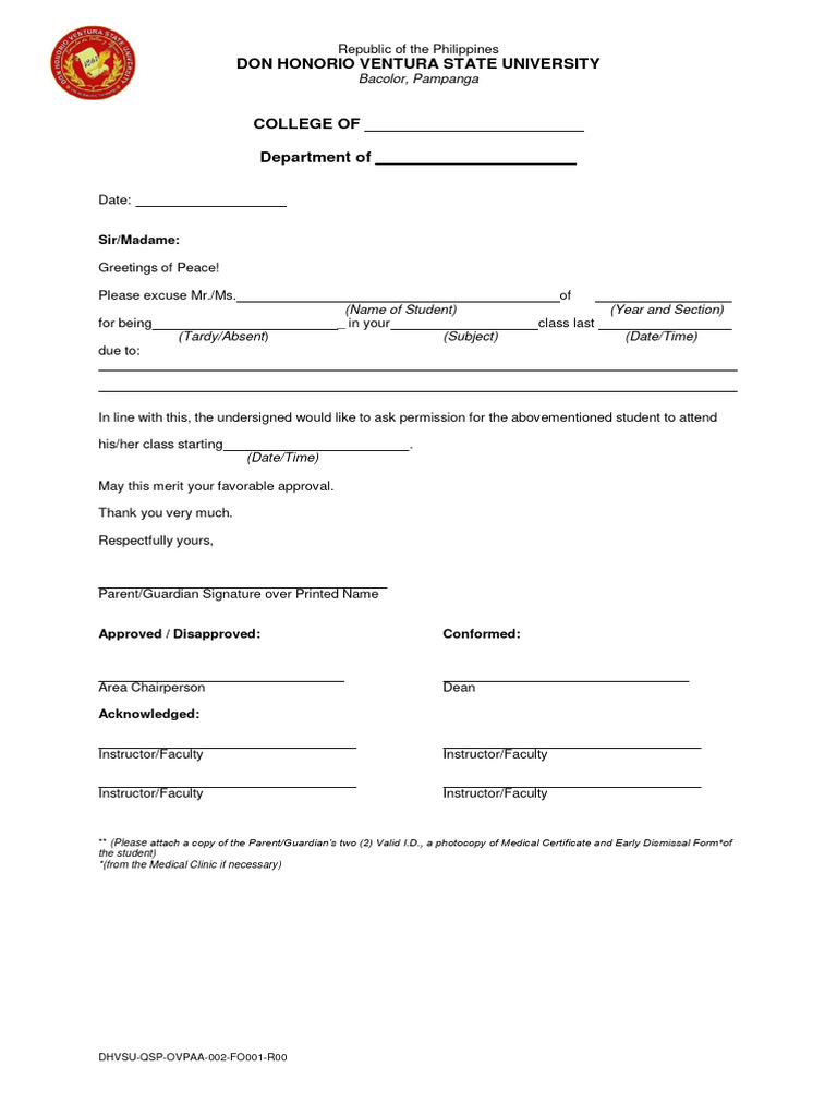 Excuse Letter Form 2 | PDF