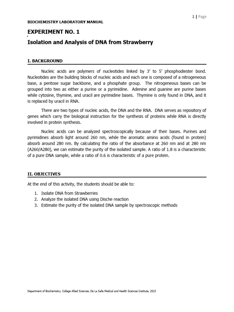 DNA Isolation and Analysis from Strawberries | PDF | Nucleic Acids ...