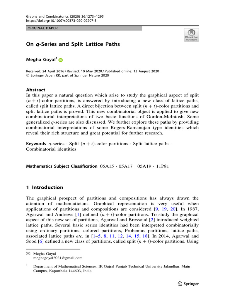On Q-Series and Split Lattice Paths | Download Free PDF | Combinatorics | Function (Mathematics)