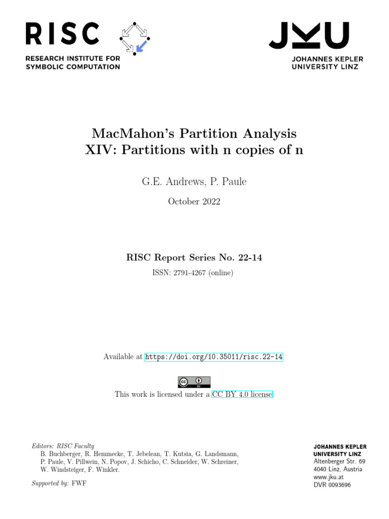 MacMahon's Partition Analysis XIV Partitions With N Copies of N | PDF | Mathematical Analysis ...