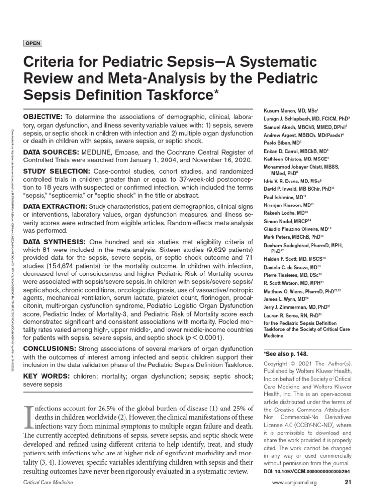Criteria For Pediatric Sepsis A Systematic Review.2 | PDF | Sepsis ...