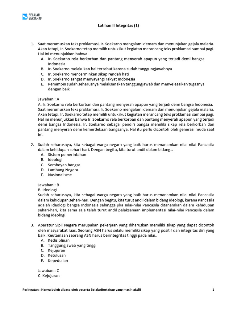 Latihan Integritas dan Pancasila | PDF