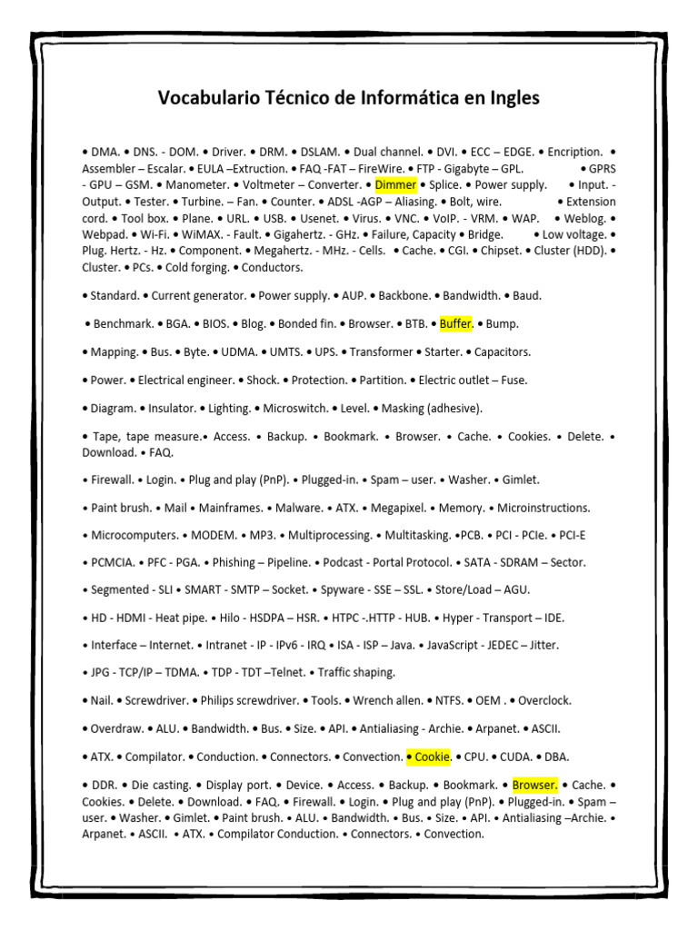 Technical Computer Vocabulary in English | PDF | Hertz | Power Supply