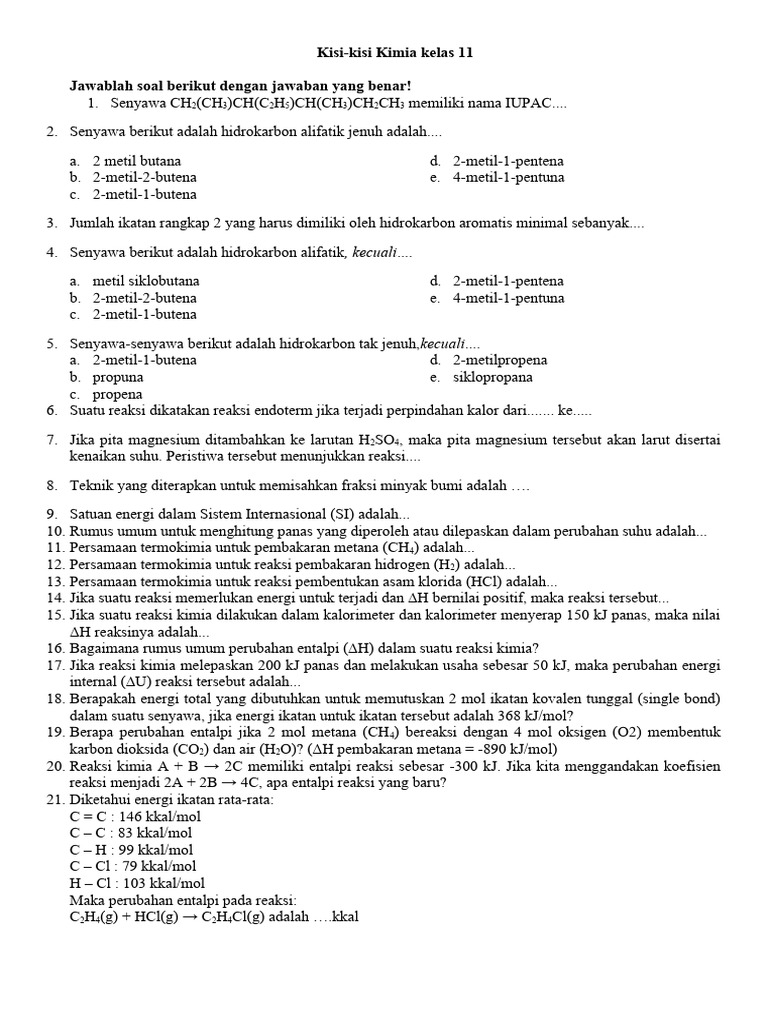 Kisi Kimia 11 | PDF