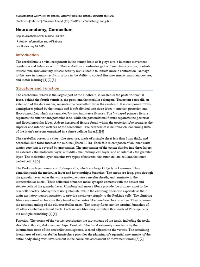 Neuroanatomy, Cerebellum: Statpearls (Internet) - Treasure Island (FL) : Statpearls Publishing ...