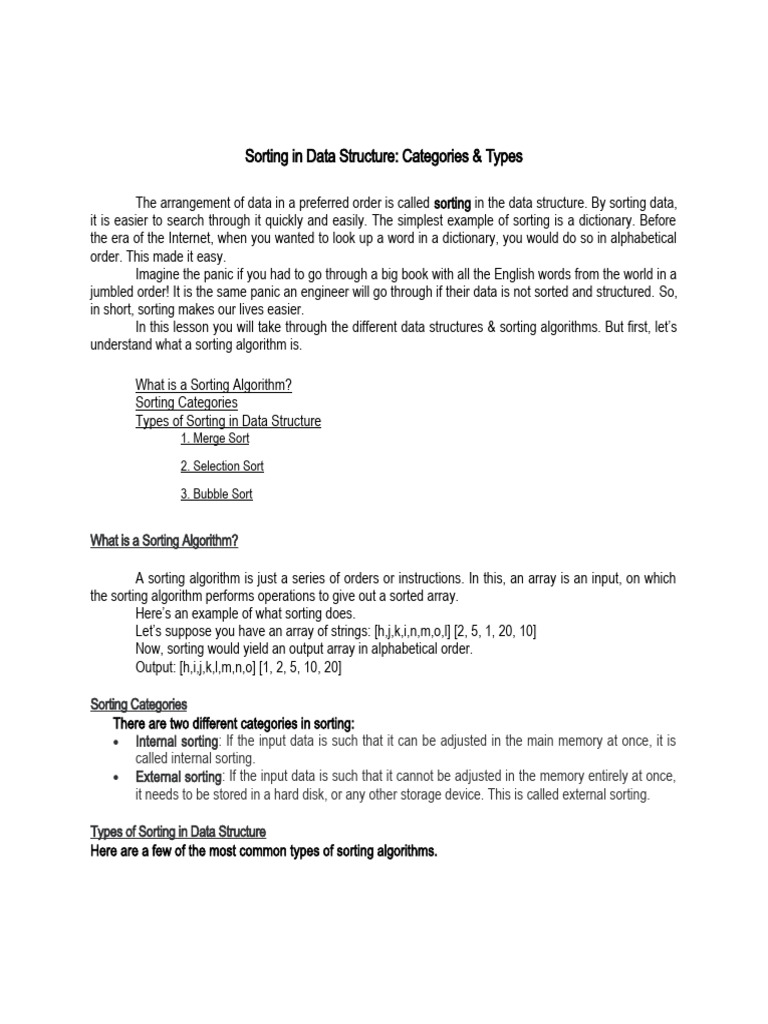 Sorting in Data Structure | PDF | Computer Science | Computer Programming