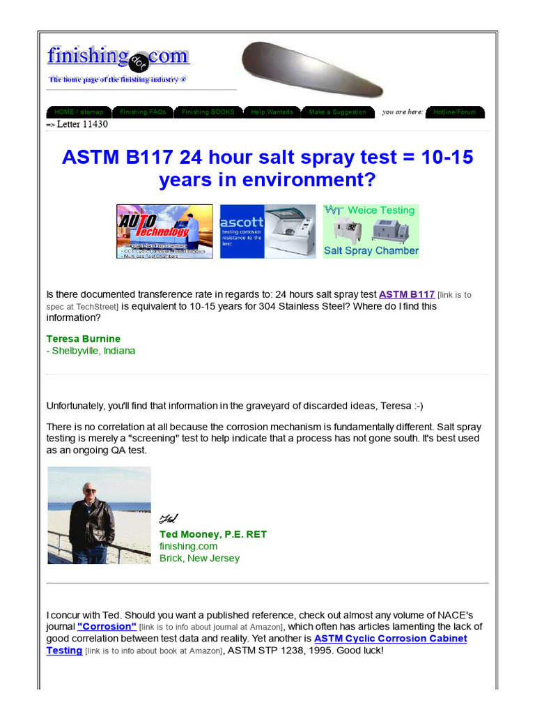 ASTM B117 24 Hour Salt Spray Test 10-15 Years in Environment | PDF ...
