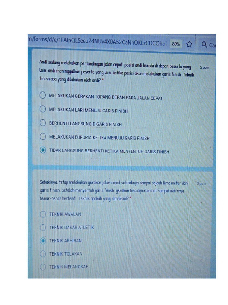 Latihan Soal PTS PJOK | PDF