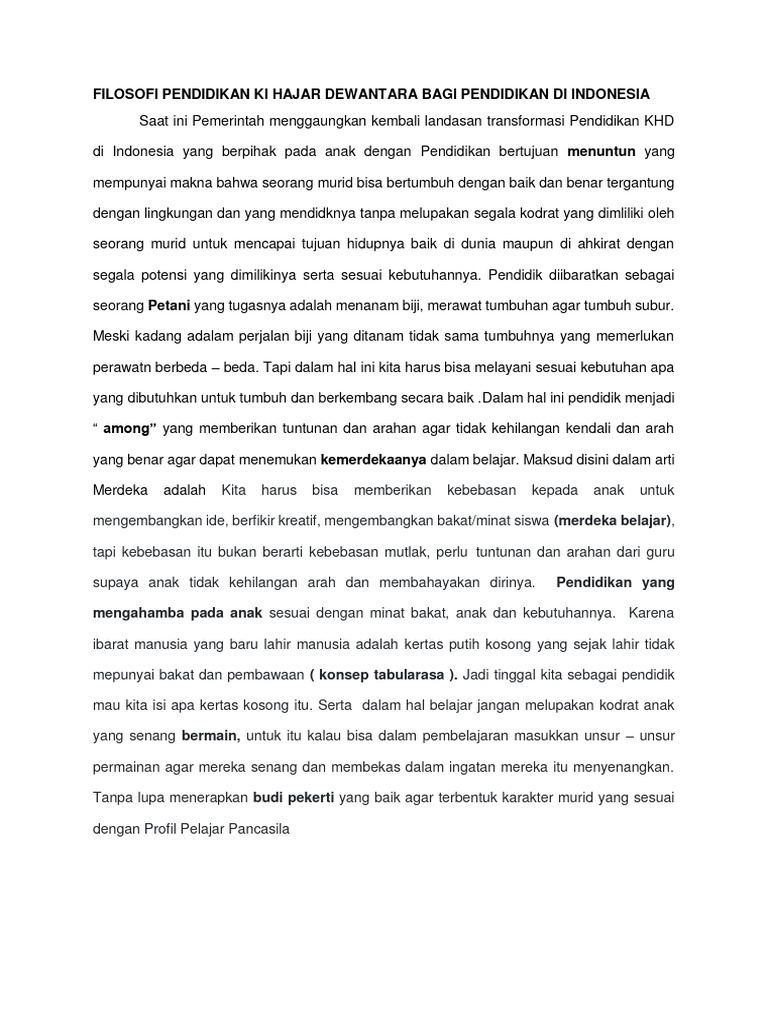 Filosofi Pendidikan Ki Hajar Dewantara Bagi Pendidikan Di Indonesia | PDF