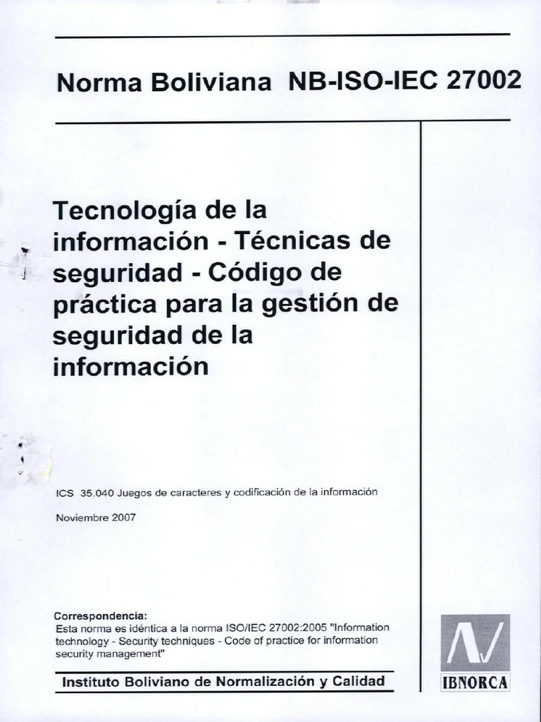 Norma Boliviana Iso Iec 27002 | PDF